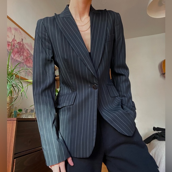 Jackets & Coats | Vintage Wool Black And White Pinstripe Blazer | Poshmark